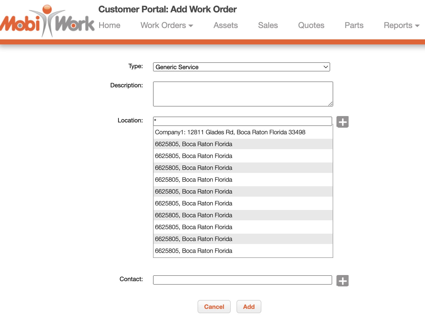 Add Work Order