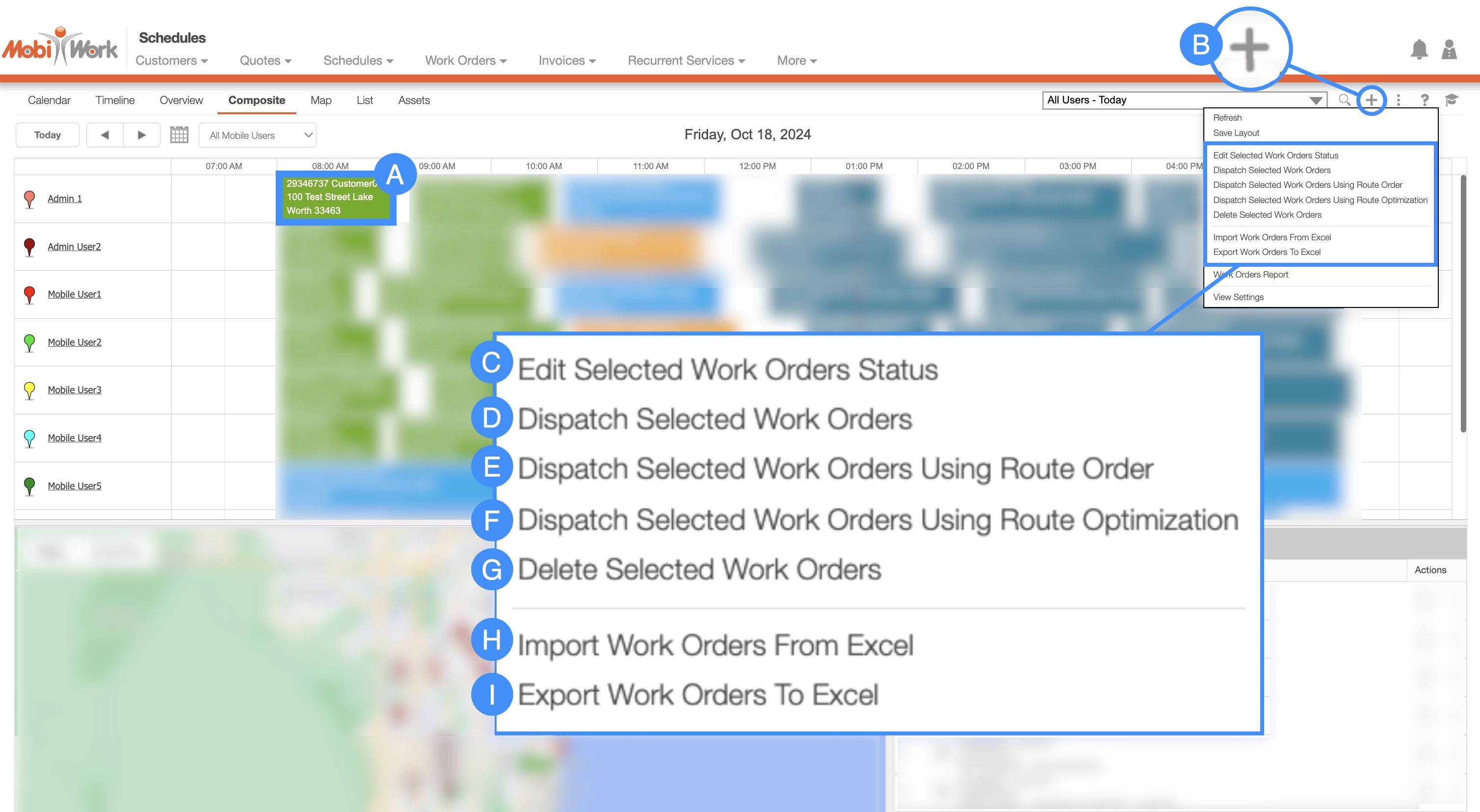 Work Order Actions From the Schedule Page